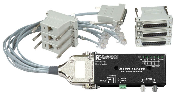 TC1880 4/8 channel "Micro" RS232 Fiber Optic Multiplexer - TC Communications